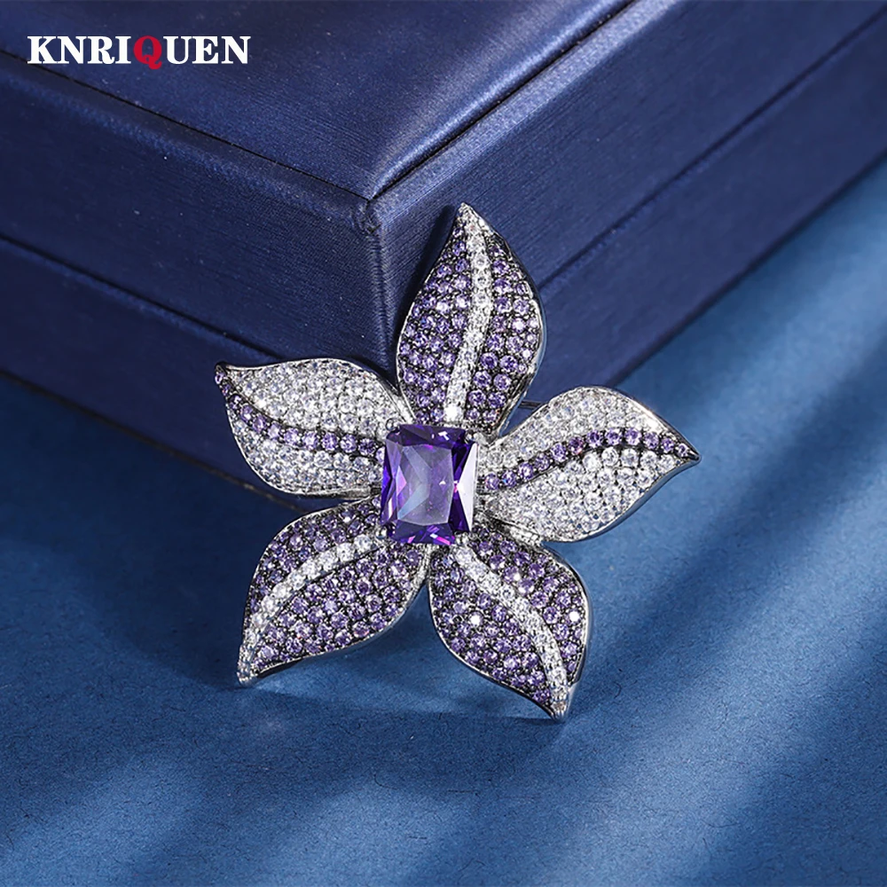 Luxury New Trend 8*10mm Amethyst Brooches for Women Vintage Gemstone ...