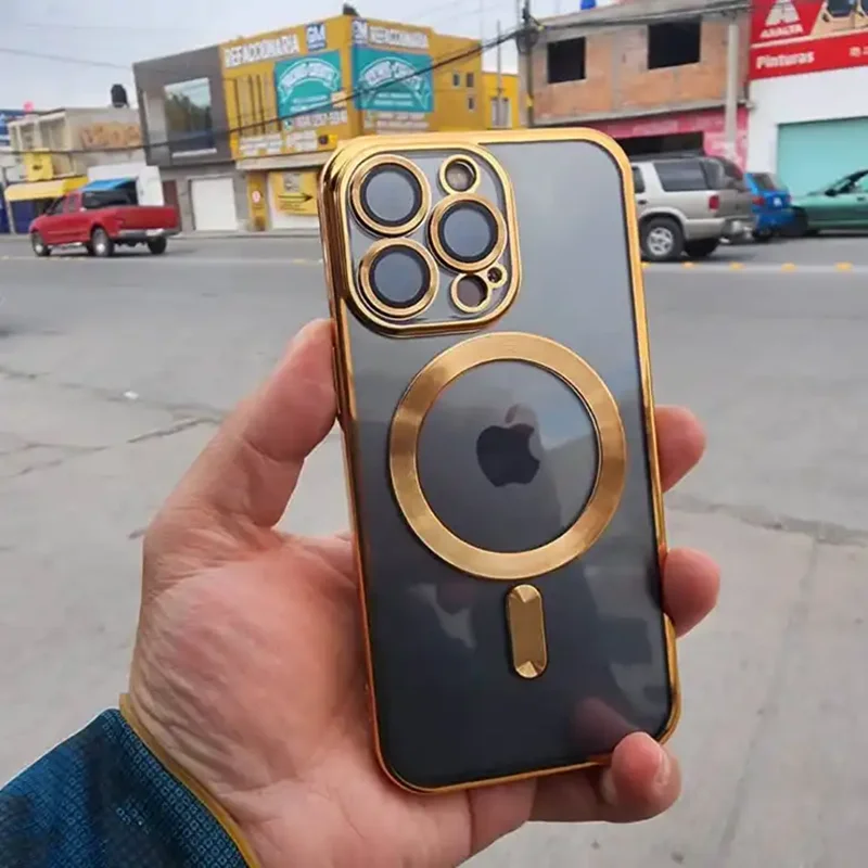 wholesale gold transparent magnetic case for iphone 15 Pro max 14 13 ...