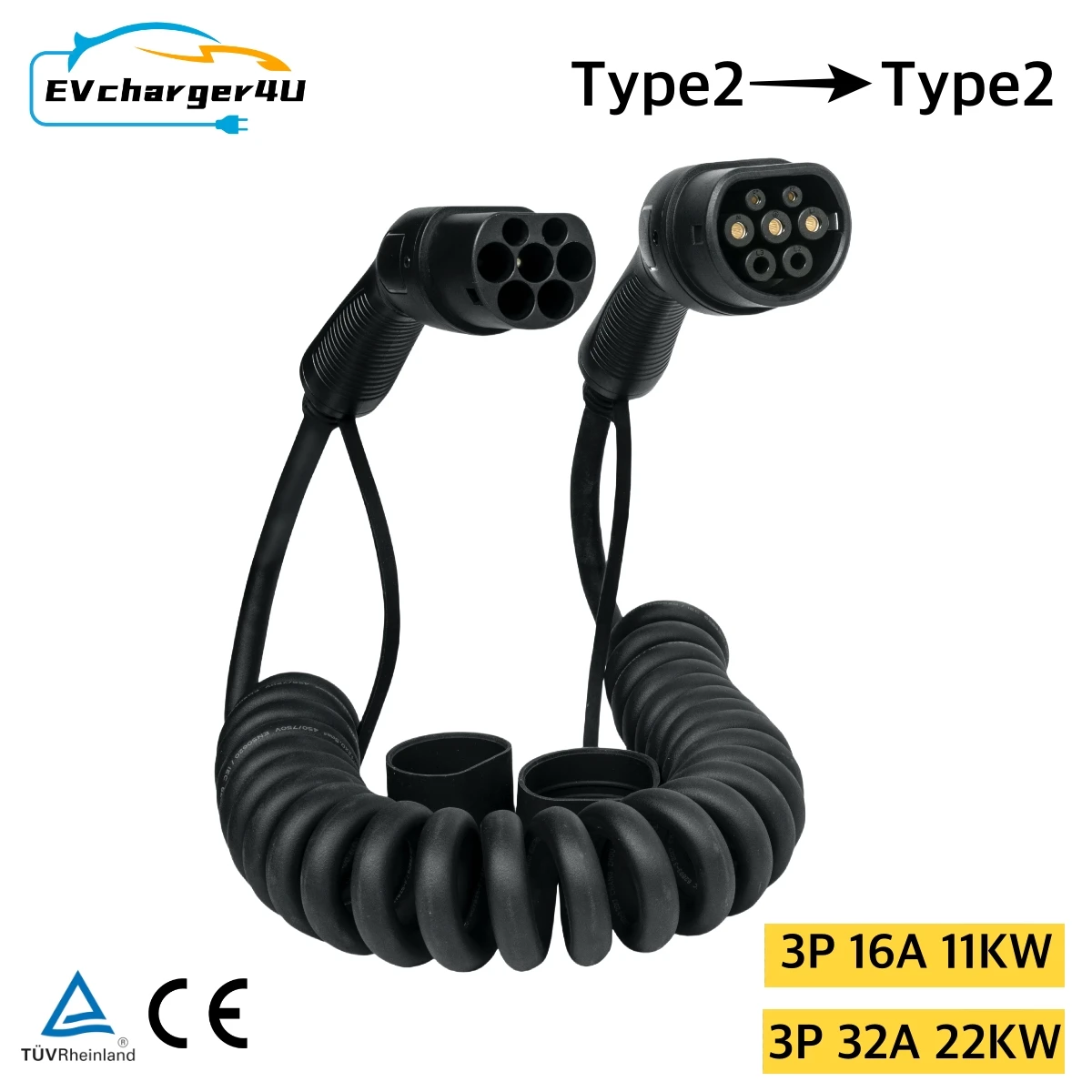 EVcharger4U-IEC62196-Type-2-to-Type2-Spiral-EV-Charger-Cable-3Phase ...