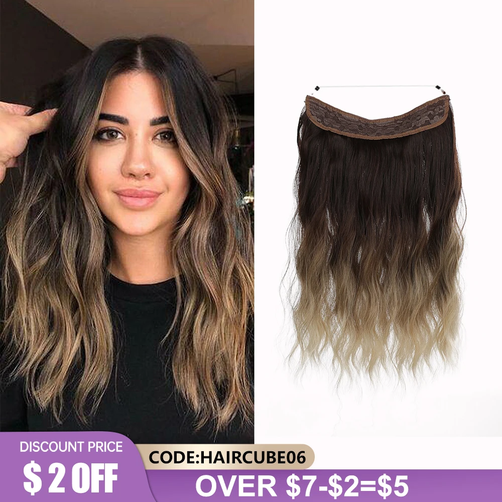 HAIRCUBE-Synthetic-No-Clip-Wave-Hair-Extension-Ombre-Black-Brown-One ...