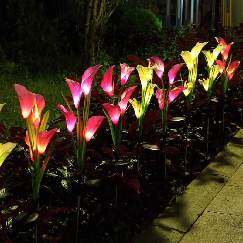 LED Solar Light Artificial Lilies Simulation Flower Outdoor Waterproof ...