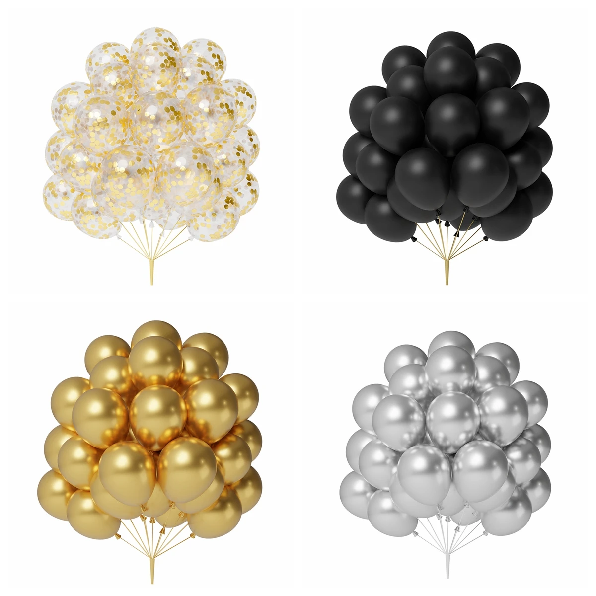 36pcs-Black-Gold-Silver-Confetti-Latex-Balloons-12-inch-Gold-Balloons ...