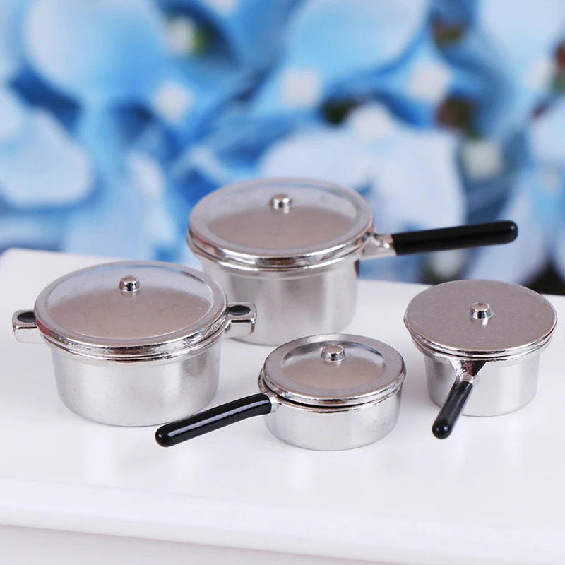 4pcs 1:12 Dollhouse Miniature Metal Mini Pot Set Doll House Kitchen ...