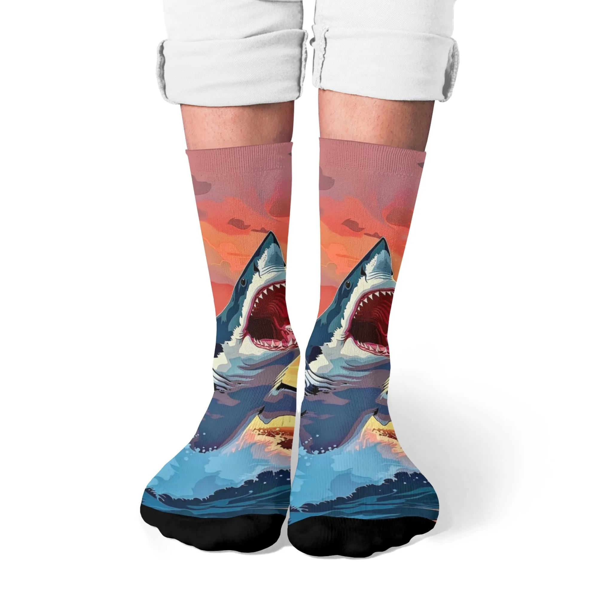 Fierce shark print men's socks comfortable breathable non-slip casual ...