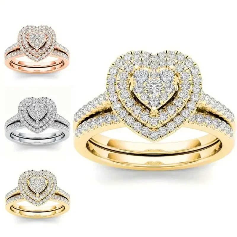 2024-New-Full-Zircon-Multi-layer-Ring-with-Love-Set-Popular-Fashion-Two ...