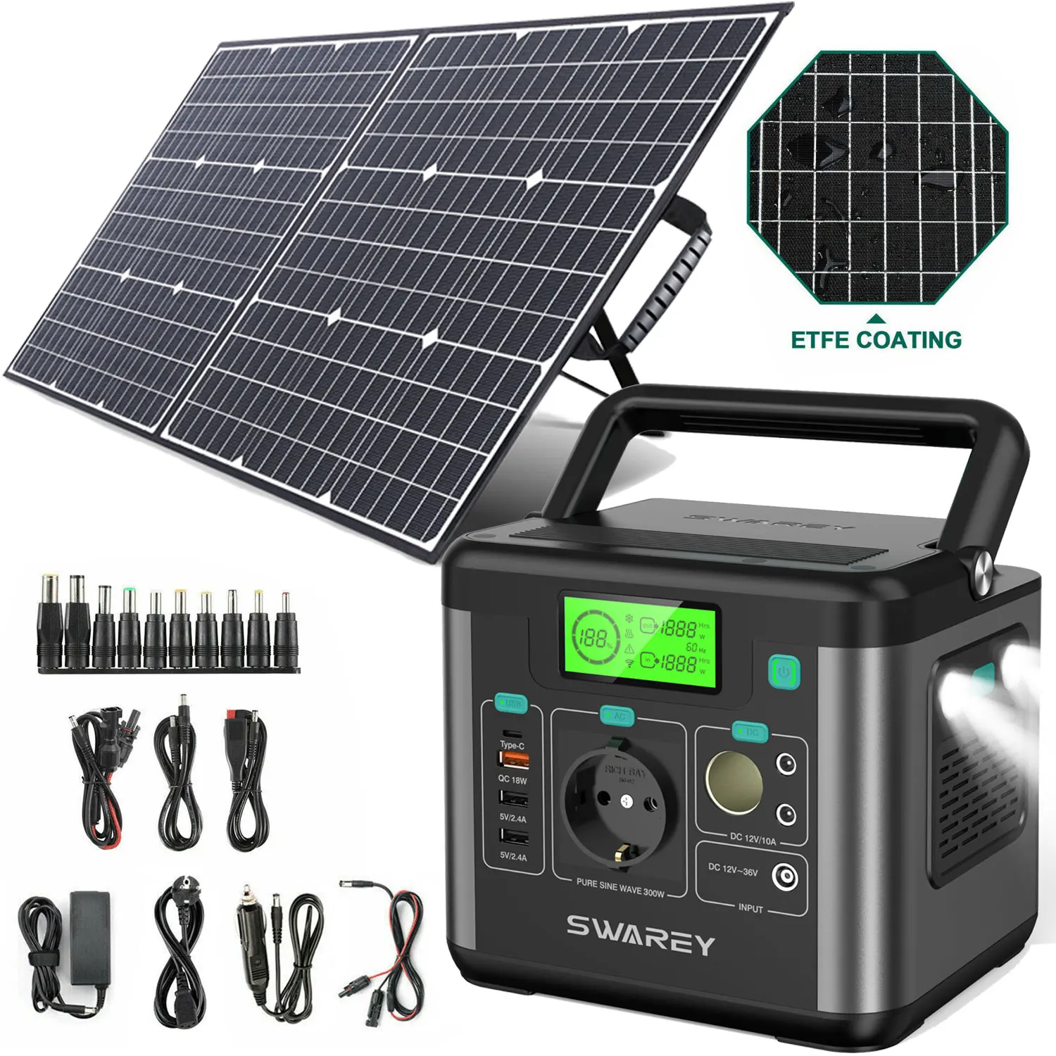 SWAREY S160 300W(peak 600W) Power Station 222Wh Solar Generator Charger ...