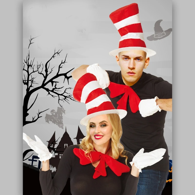 3Pcs-for-Dr-Seuss-Cosplay-Costume-Novel-Red-White-Striped-Hat-Gloves ...