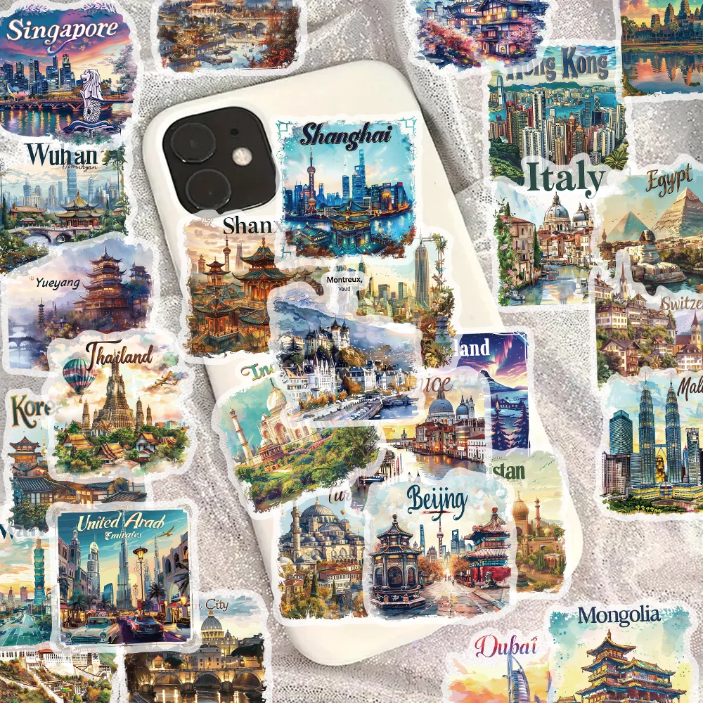 50pcs travel postcard stickers world city landmark DIY guitar helmet ...