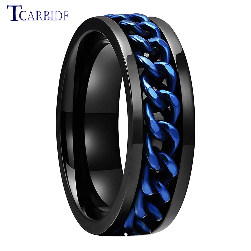 Dropshipping-8mm-Black-Blue-Rotate-Ring-Men-Women-Fashion-Stainless ...