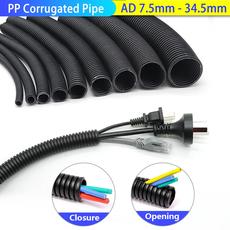 1~10m PP Insulated Corrugated Split Loom Tube AD 7.5/10/11.6/13/28.5/34 ...