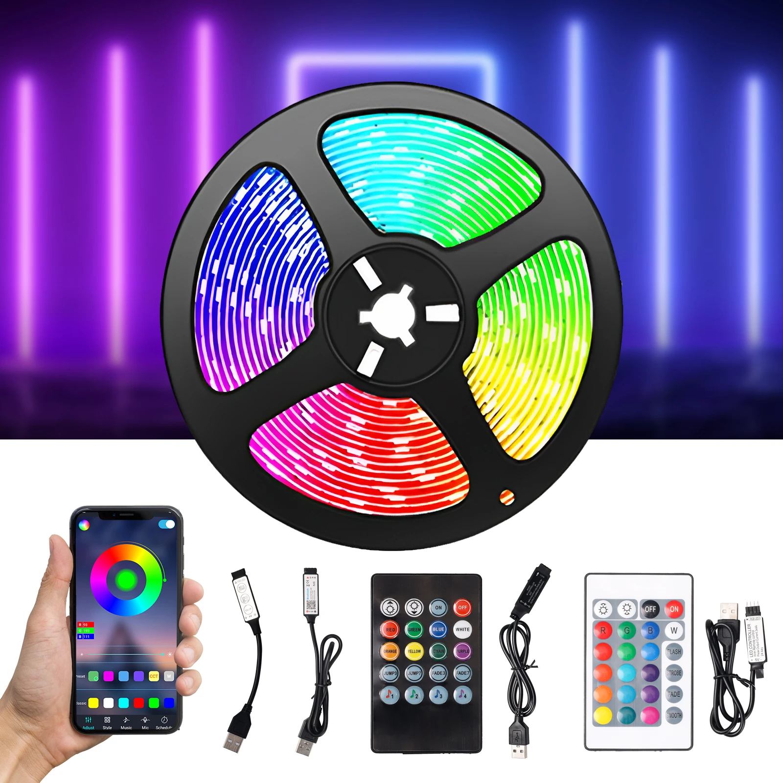 5V USB RGB Led Strip Light Bluetooth App Infrared Remote Control Led ...
