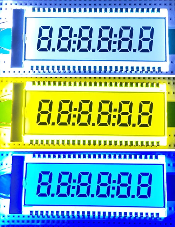 50 핀 TN 포지티브 6 자리 세그먼트 LCD 패널 닉시 튜브 스크린, 고정 드라이브 화이트/옐로우 그린/블루 LED 백라이트 ...