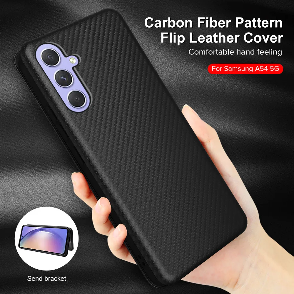 For-Samsung-Galaxy-A54-5G-Case-Carbon-Fiber-Leather-Flip-Cover ...