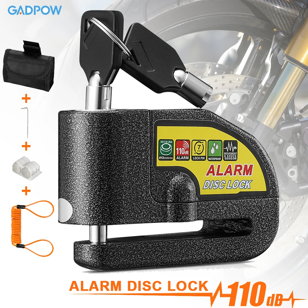 Gadpow Motorcycle Bike Wheel Disc Alarm Disc Brake Lock Waterproof Anti ...