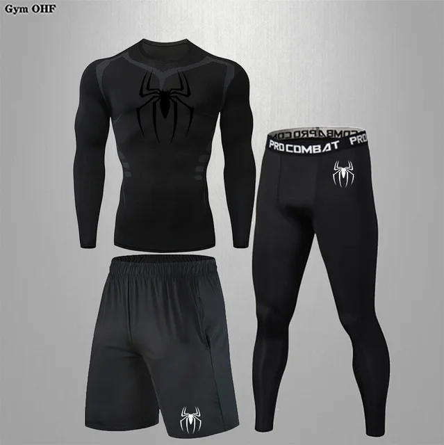 Spider Print Compression Set for Men 3 Pieces Athletic Active Workout ...