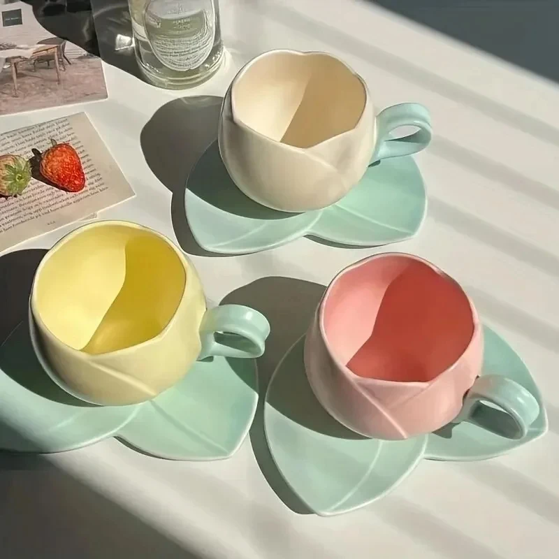 300Ml-Flower-Shaped-Ceramic-Coffee-Tulip-Cup-Teacup-Saucer-Ceramic ...