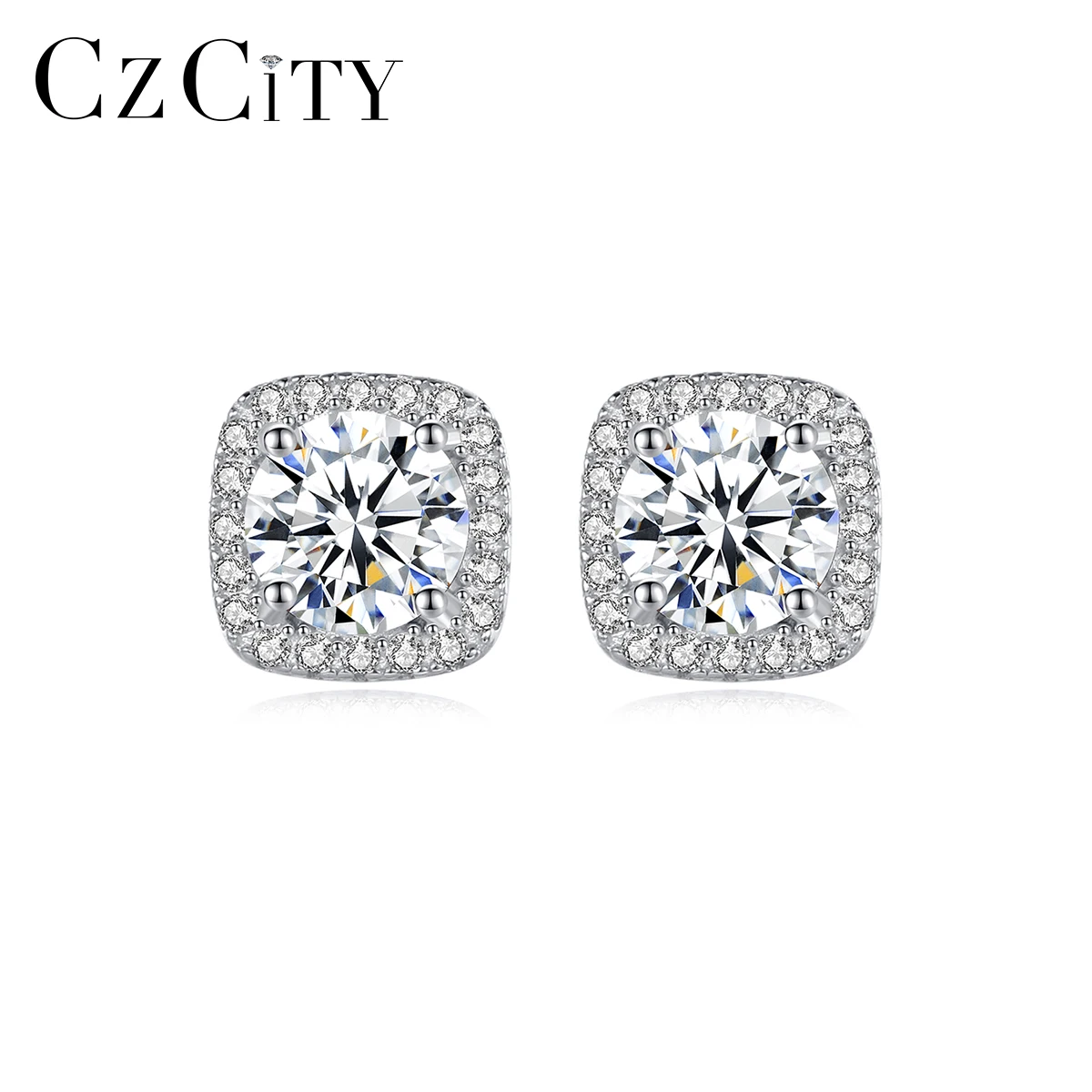 CZCITY-Square-Trendy-Diamond-Stud-Moissanite-Jewelry-Woman-Earrings-For ...