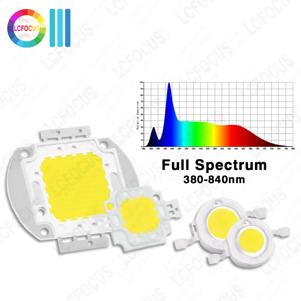 1W 3W 5W 10W 20W 30W 50W 100W 성장용 LED 라이트 비즈 칩 COB 풀 스펙트럼 380-840nm 실내 ...