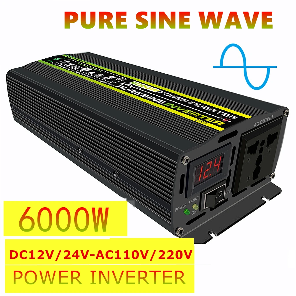 6000w inversor de onda senoidal pura dc 12v/24v/48v/60v ac 110v 220v inversor de energia casa ...