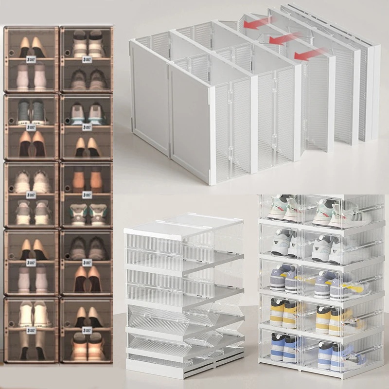 Foldable Dustproof Shoe Case Stackable Combined Cabinet 6 Floor Folding ...