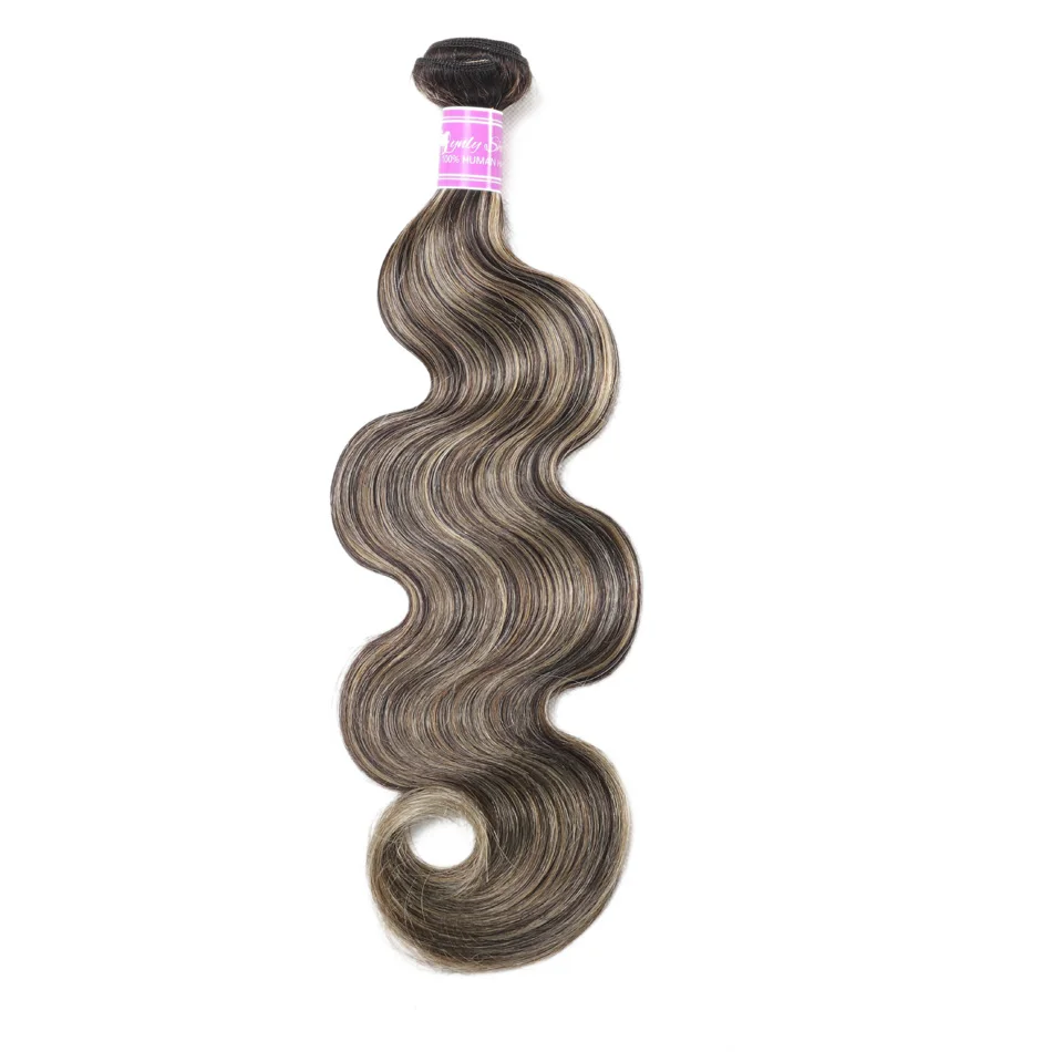 Brown Highlight Body Wave Human Hair Weave 3 Bundles Brazilian Remy ...