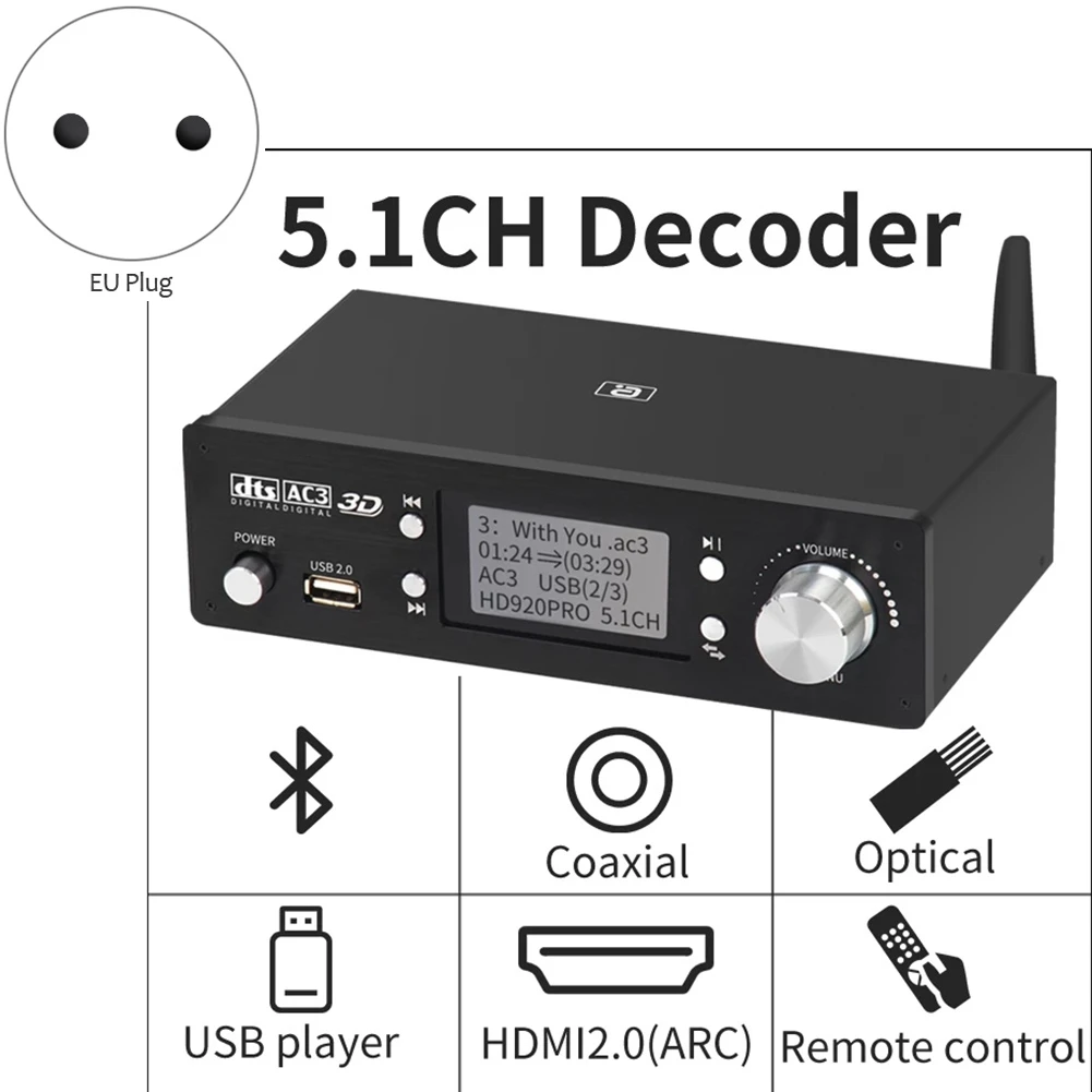 HD920PRO decodificador de Audio HD 5.1CH, receptor Bluetooth 5,0 para DOLBY Atmos DTS AC3 4K 3D ...