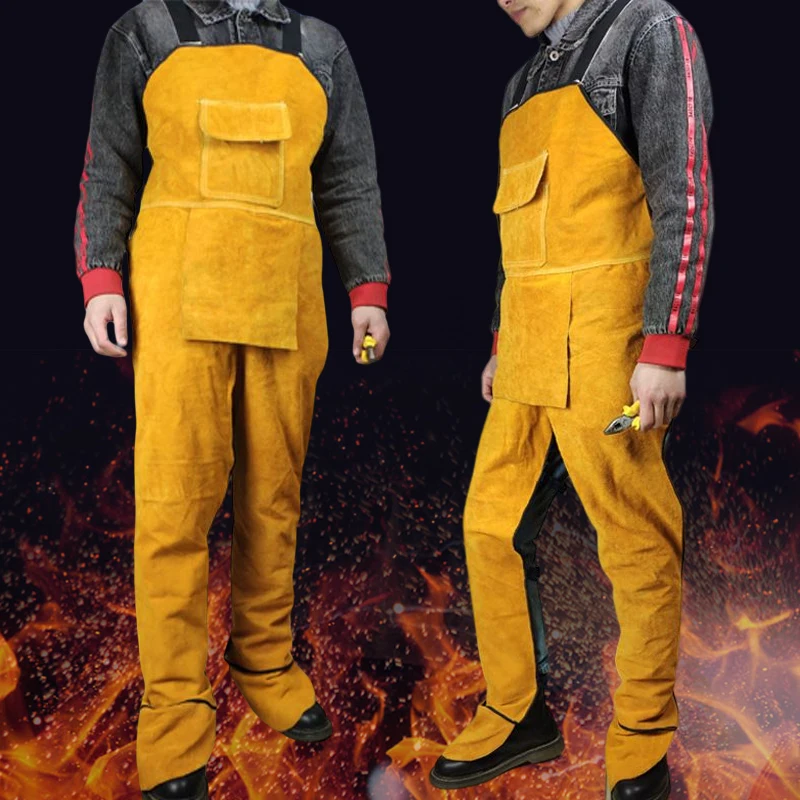 Yellow-Leather-Welding-Work-Clothes-Anti-wear-And-Heat-resistant-Fire ...