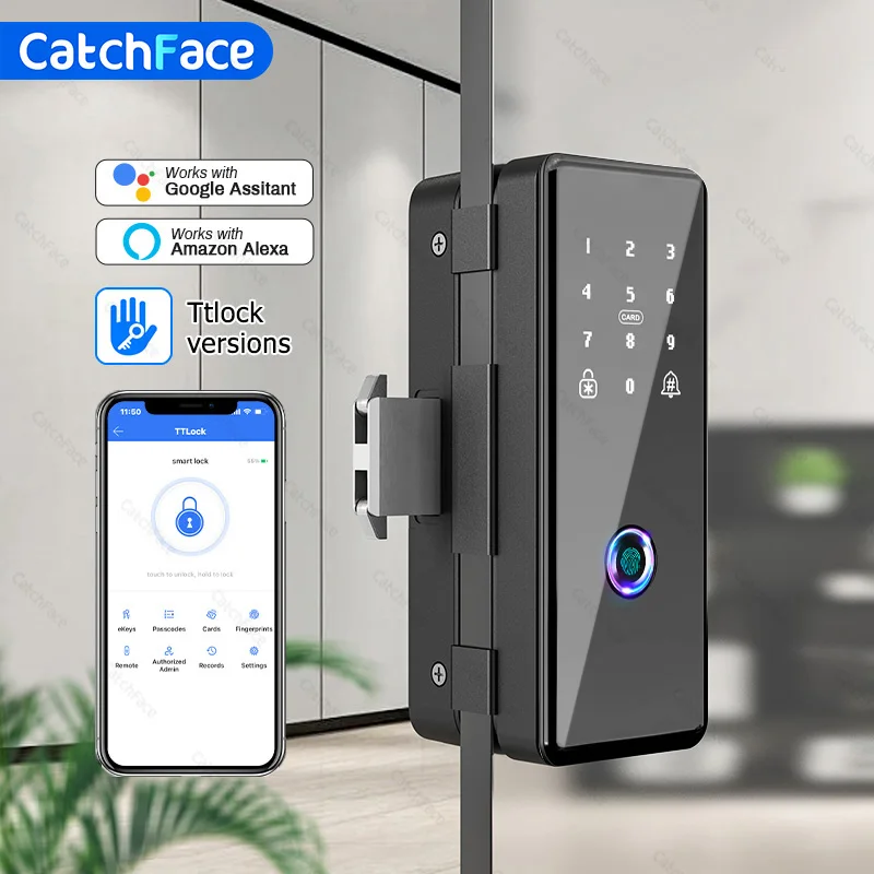 Mechanical-Key-TTLOCK-Smart-Lock-For-Glass-Door-Fingerprint-Code-Card ...