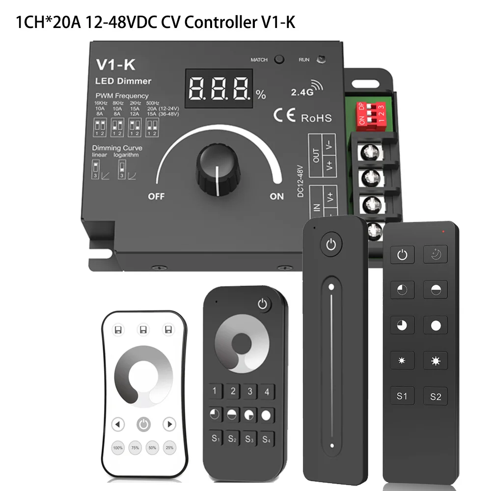 V1-K-DC-12-48V-20A-PWM-Wireless-LED-Dimmer-Controller-Switch-2-4G-RF ...