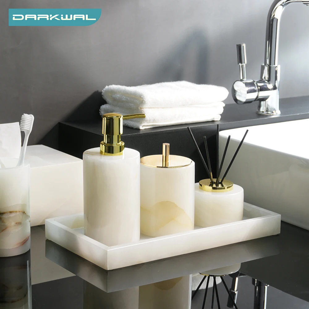 White-Onyx-Natural-Marble-Bathroom-Set-Luxury-Soap-Dispenser ...