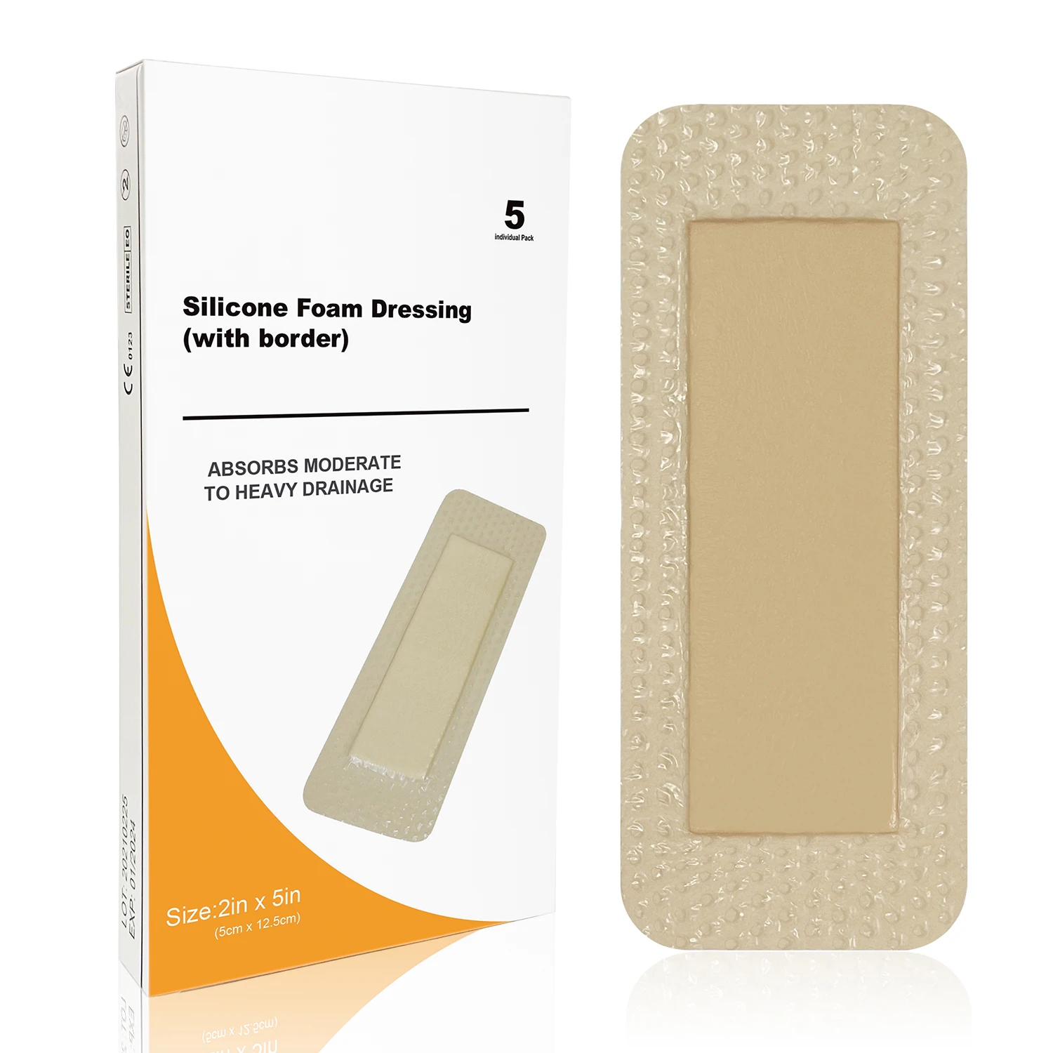 5pcs 2"x5"Silicone Foam Dressing, Waterproof and High Absorbency Wound ...