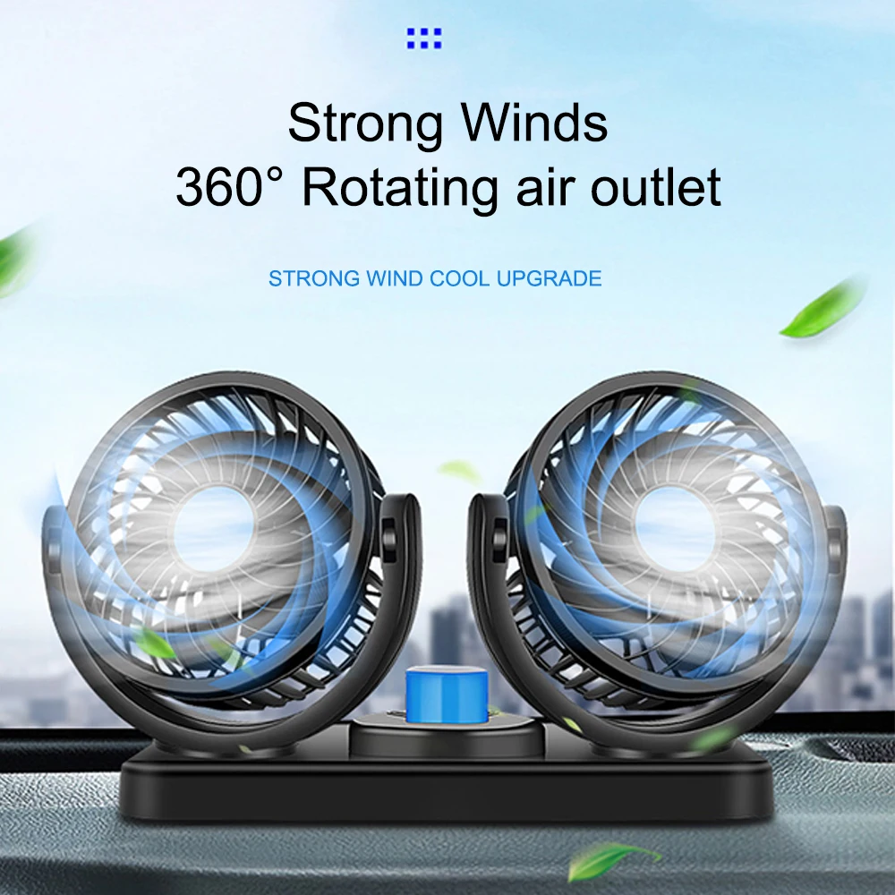 Podofo-12V-24V-Car-Fan-Dual-Head-Cooling-Fans-360-Adjustable-Automobile ...