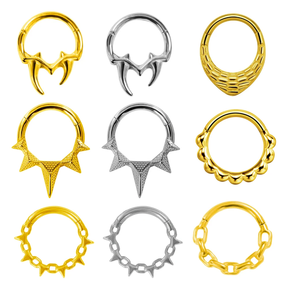 Septum-Piercing-Tribal-Fangs-Nose-Ring-Daith-Conch-Chain-Clicker-316L ...