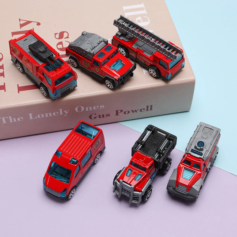 6pcs/set Diecast Alloy Plastic Fire Rescue Truck Vehicle Metal Truck ...