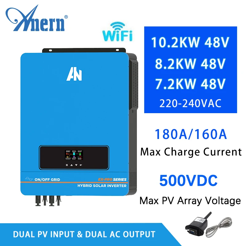 ANERN falownik solarny hybrydowy 48v 10,2kw 8,2kw Off inwerter sieciowy zbudowany w 180A MPPT ...