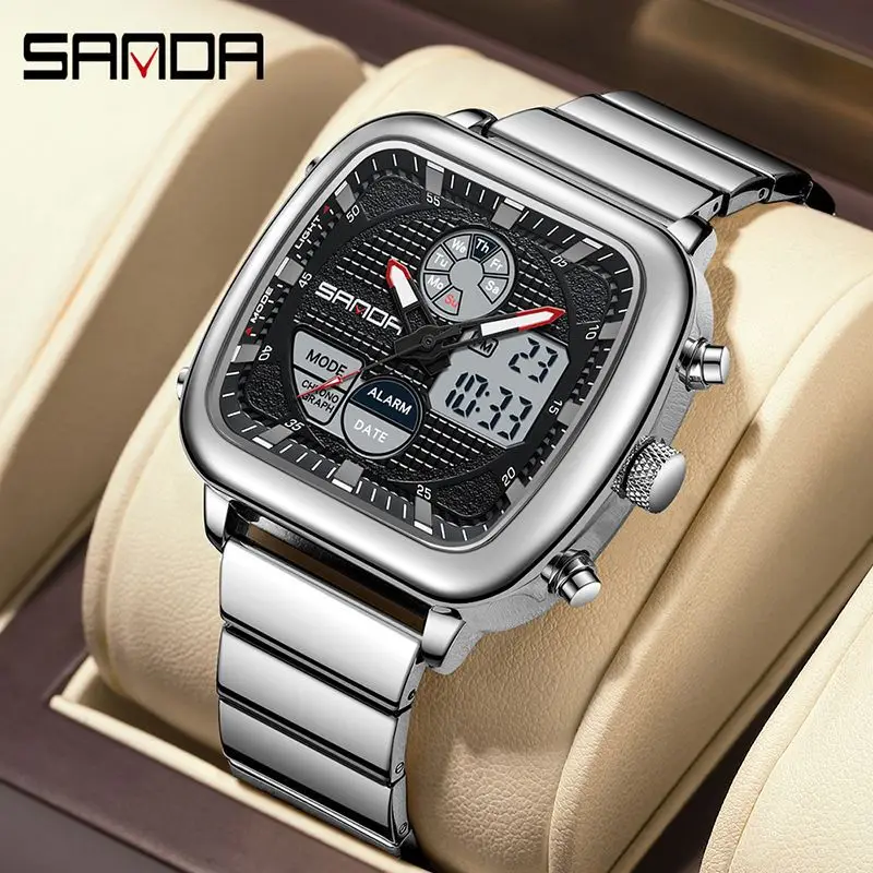 SANDA Classic Men's Quartz Electronic Watch Dual Movement Waterproof ...