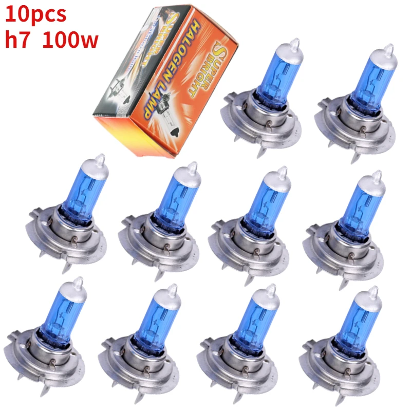 10PCS H7 12V 100W 6000K Xenon H7 Super White Halogen Car Light Source Bulbs Headlights Auto Lamp ...