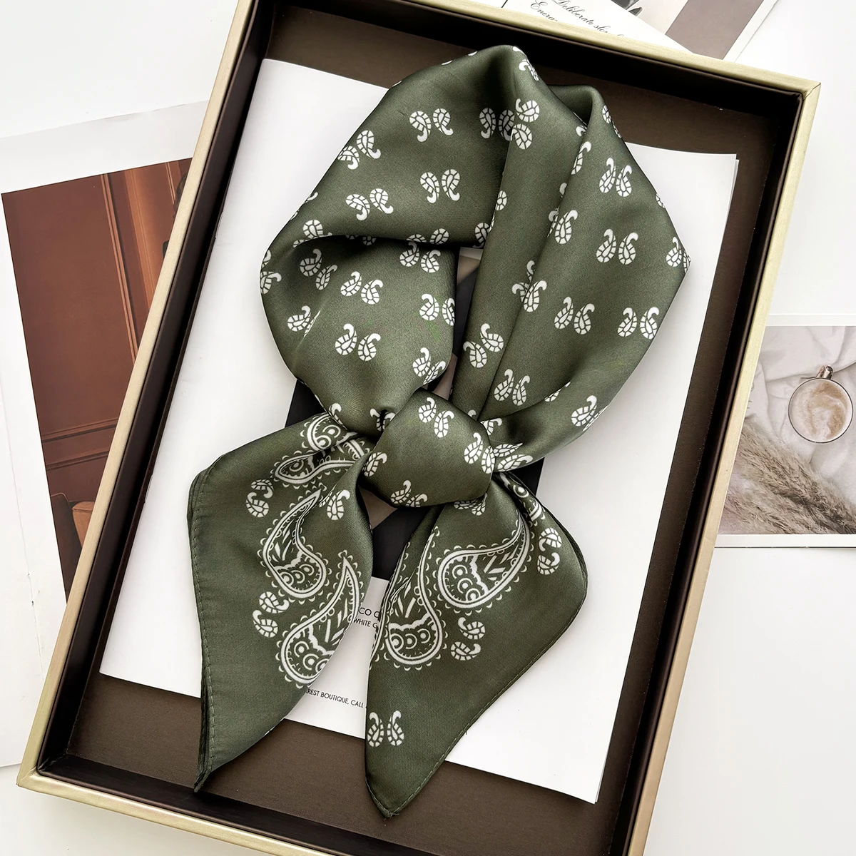 Luxury Women's Soft Satin Hair Scarves Fashion Square Rose Printed ...