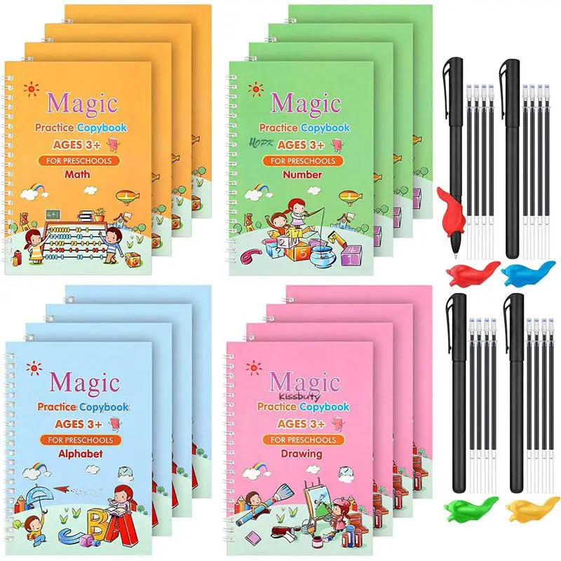 4-Books-Sets-of-3D-Children-s-Copybook-Reusable-Handwriting-Practice ...