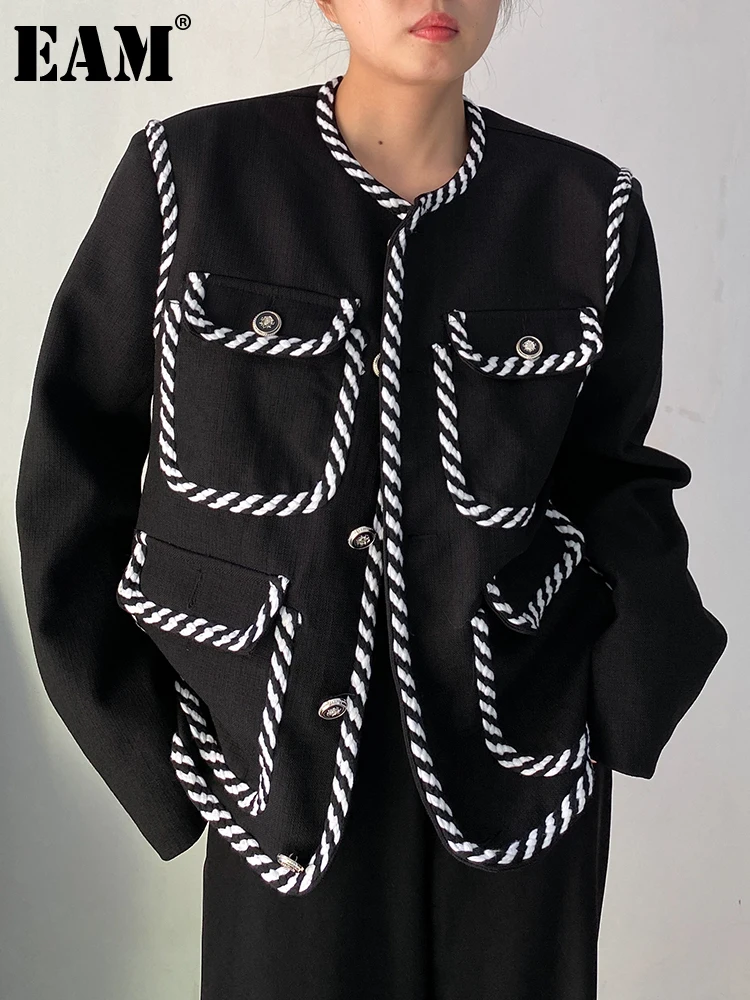 EAM-Loose-Fit-Black-Striped-Elegant-Big-Size-Jacket-New-O-neck-Long ...