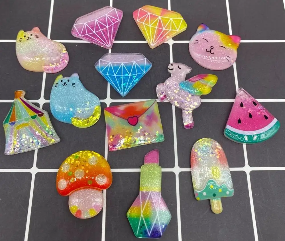 20Pcs Transparent Glitter Cartoon Resins Characters Flat back Resin ...