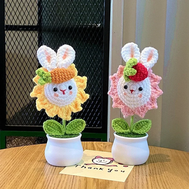 Rabbit-Sunflower-Crochet-Creative-Handmade-Flower-Pot-Car-Desk ...