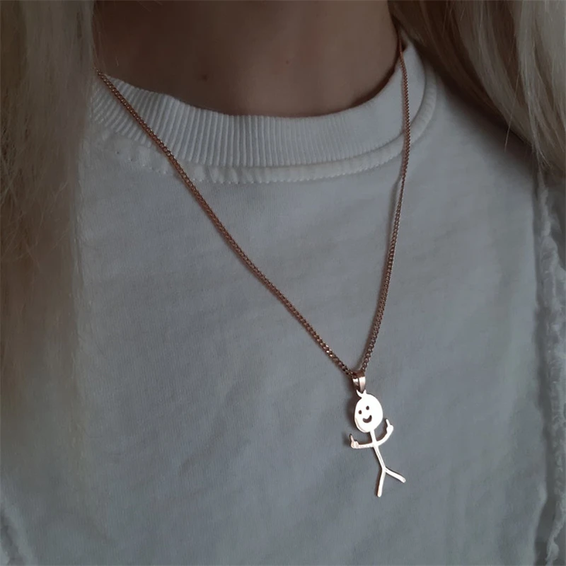 Hip Hop Fxck You Doodle Pendant Necklace for Man Woman Stickman Middle ...