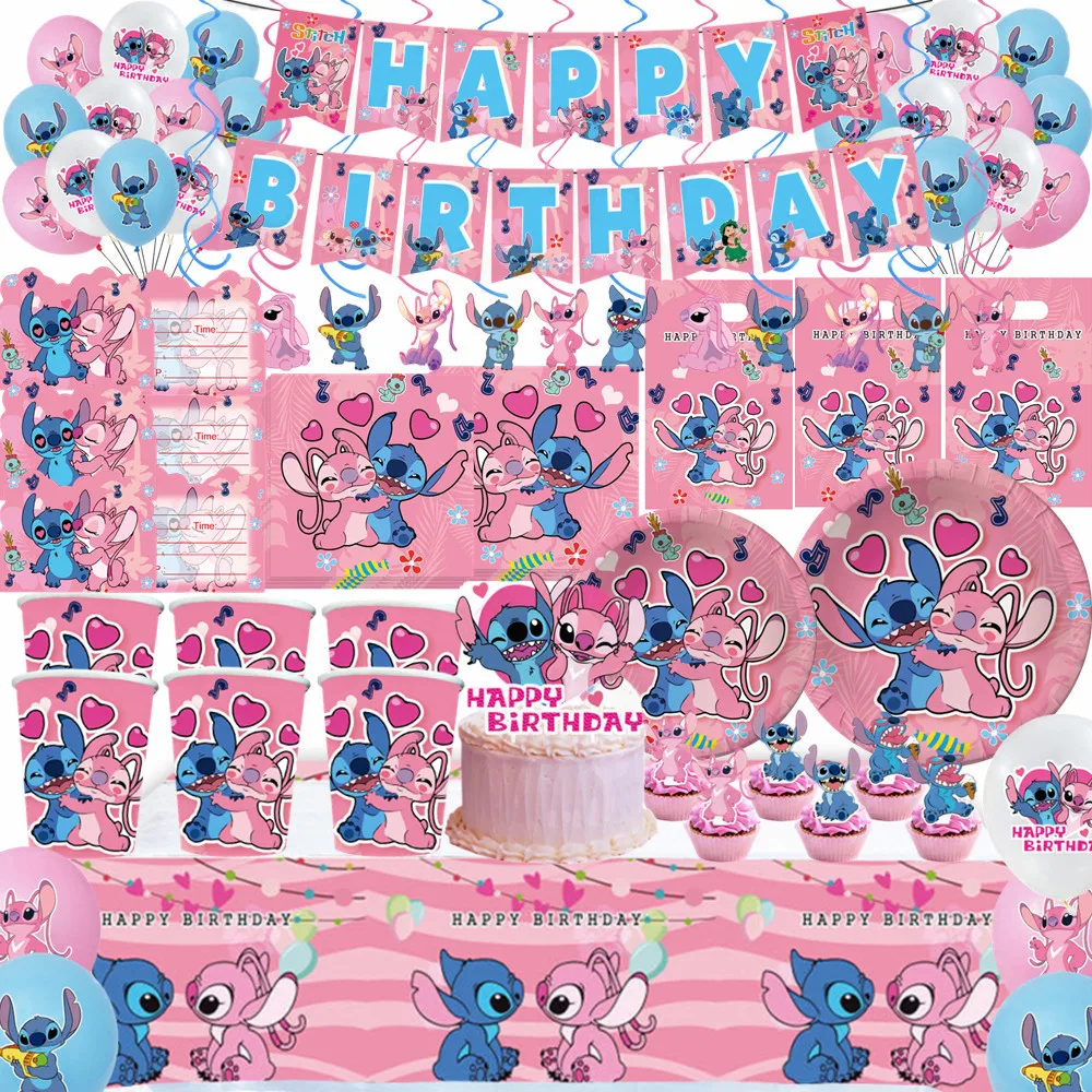 Disney-Stitch-Party-Supplies-Paper-Napkins-Tablecloth-Plate-Balloon-Pink-Angel-Theme-Baby-Shower ...