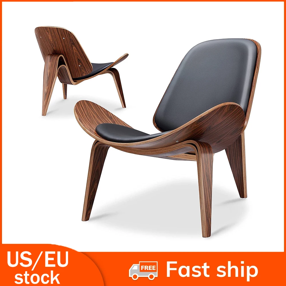 Lounge Chair Three Legged Shell Chair Ash Wood Fabric Upholstery Living ...