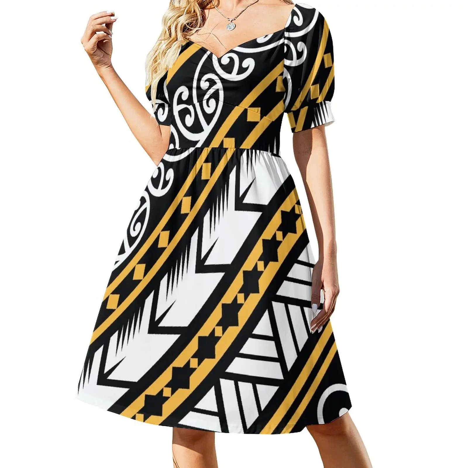 Traditionally-Yellow-Black-Maori-Design-from-New-Zealand-Dress-prom ...