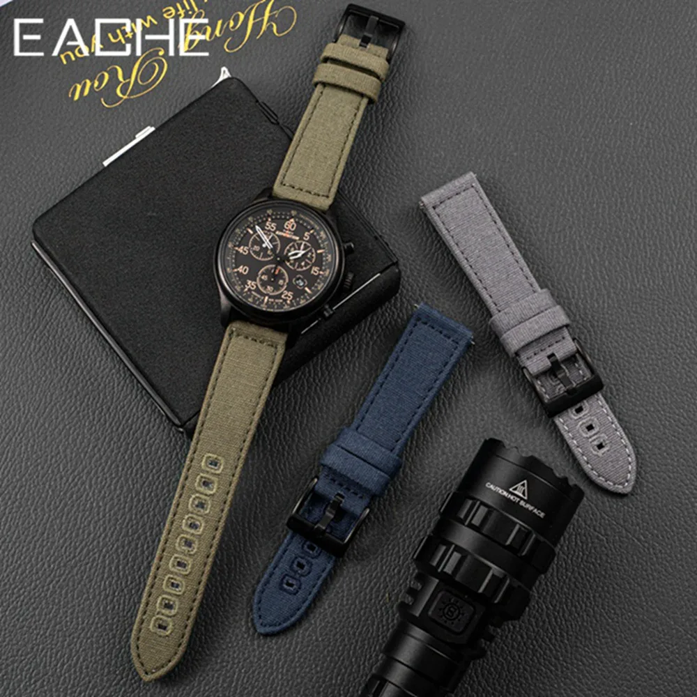EACHE-Fabric-Canvas-Genuine-Leather-Watch-Straps-With-Quick-Release ...