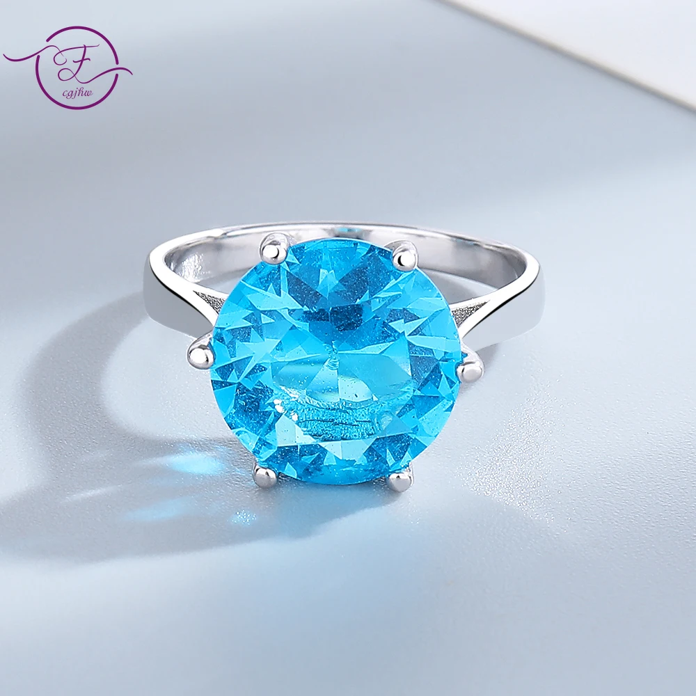 Women's Jewelry S925 Silver Rings Sapphire Blue Zircon Oval Wedding ...