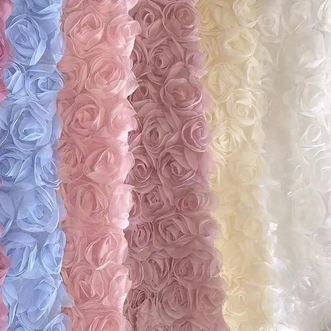 3D Large Rose Embroidered Lace Fabric, Discoloration Flower Children's ...