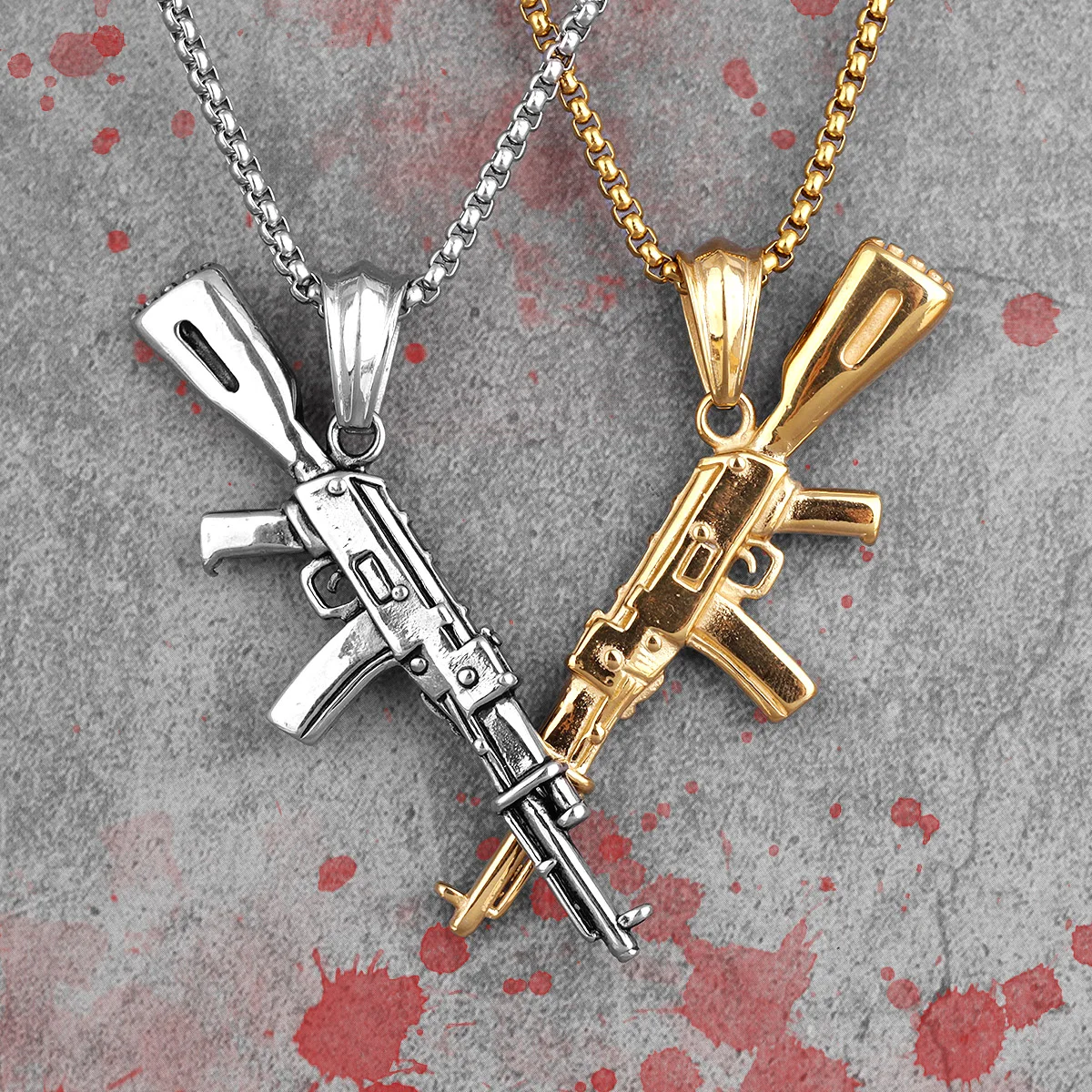 AK47 Gun Long Men Necklaces Pendants Chain Punk Trendy for Boyfriend ...
